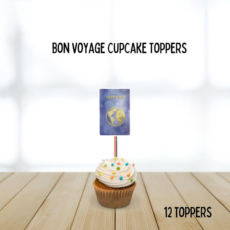 Bon Voyage Travel Cupcake Toppers, Farewell, 12 Count, Traveling ...