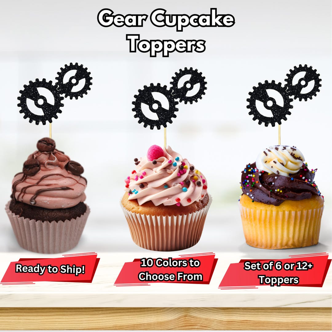 Gear Cupcake Toppers, Gears Food Picks, Engineer Party Decor, Mechanic ...