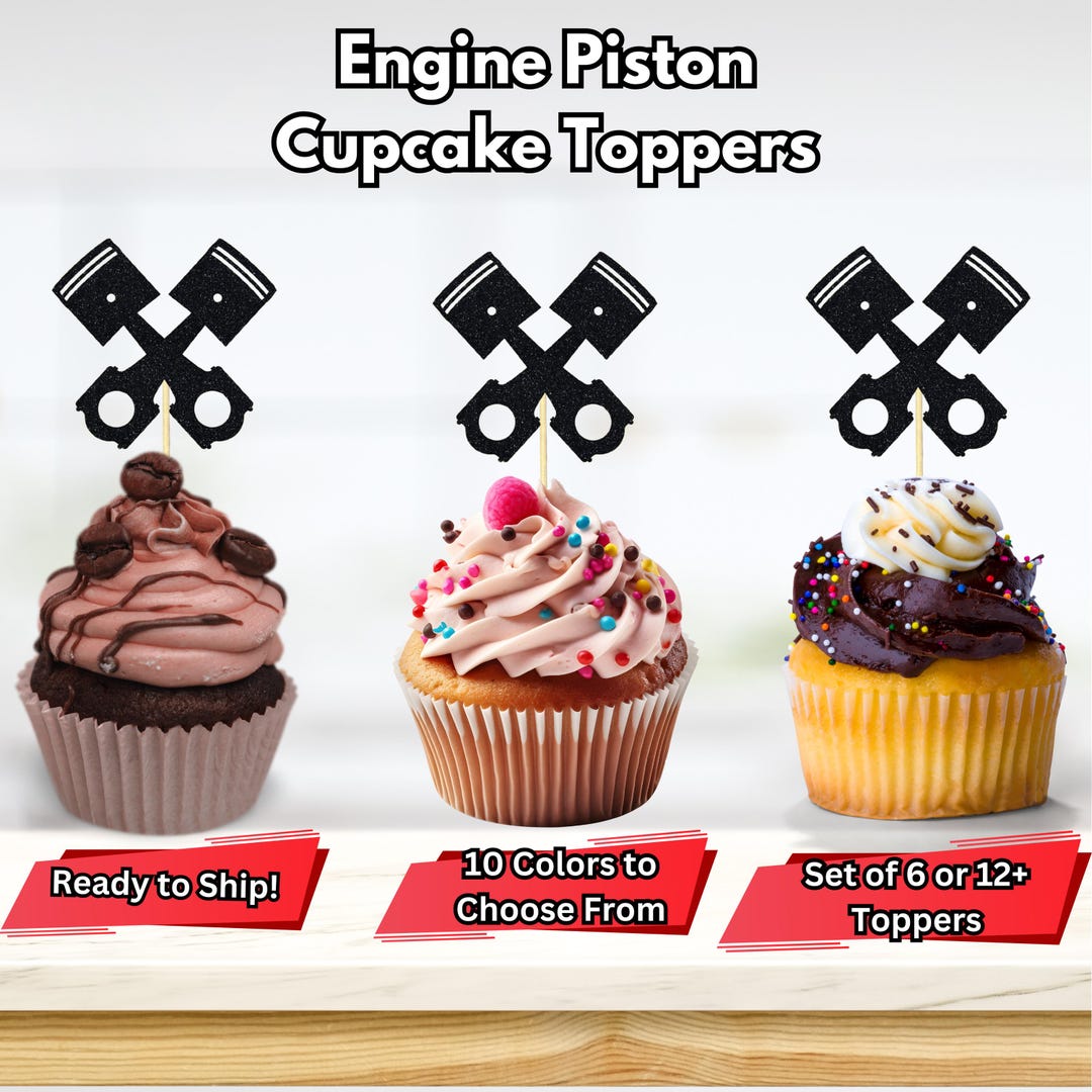 Engine Piston Cupcake Toppers, Auto Themed Cake Picks, Mechanic Party ...