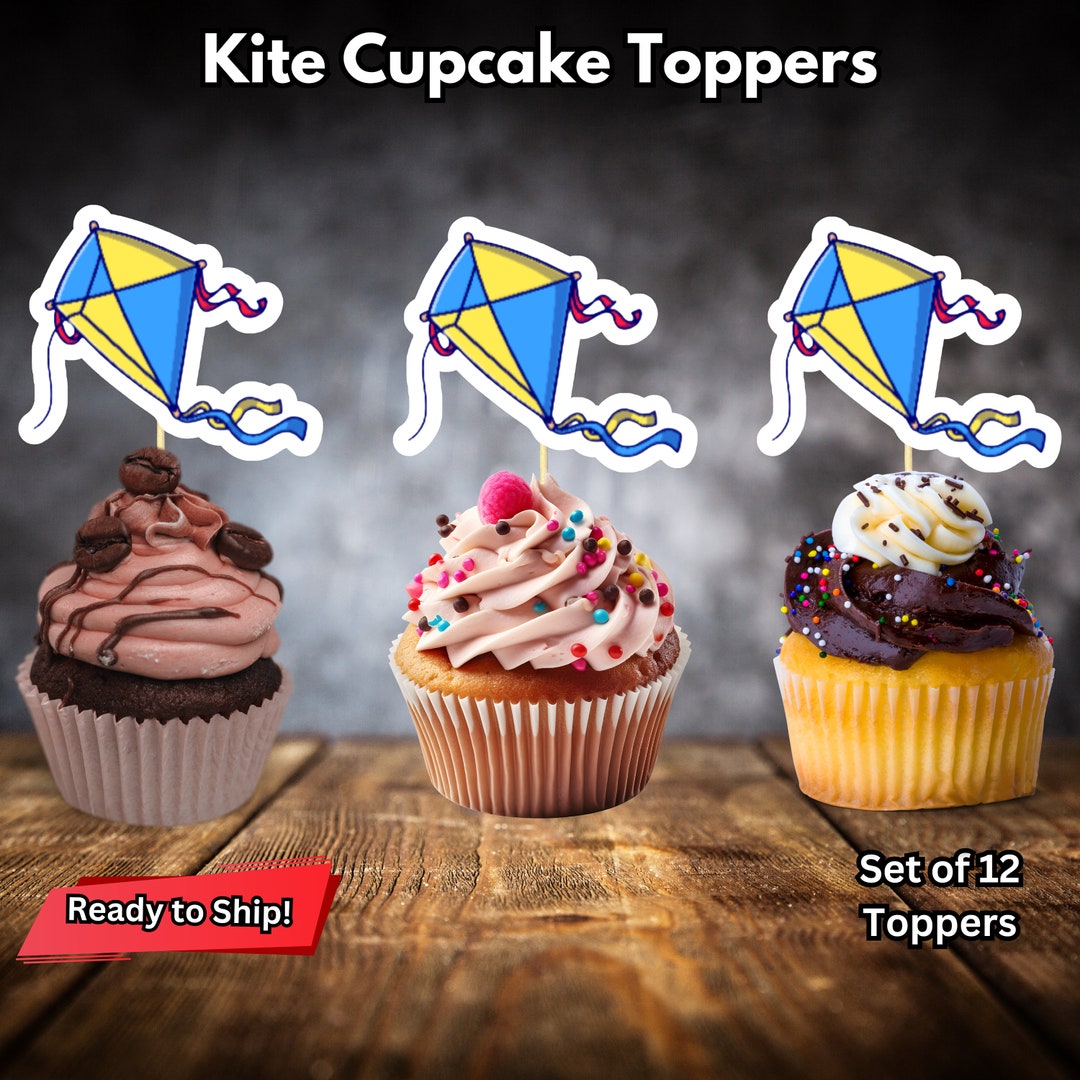 Kite Cupcake Toppers, Colorful Kite Party Picks, Kite Theme Cupcake ...