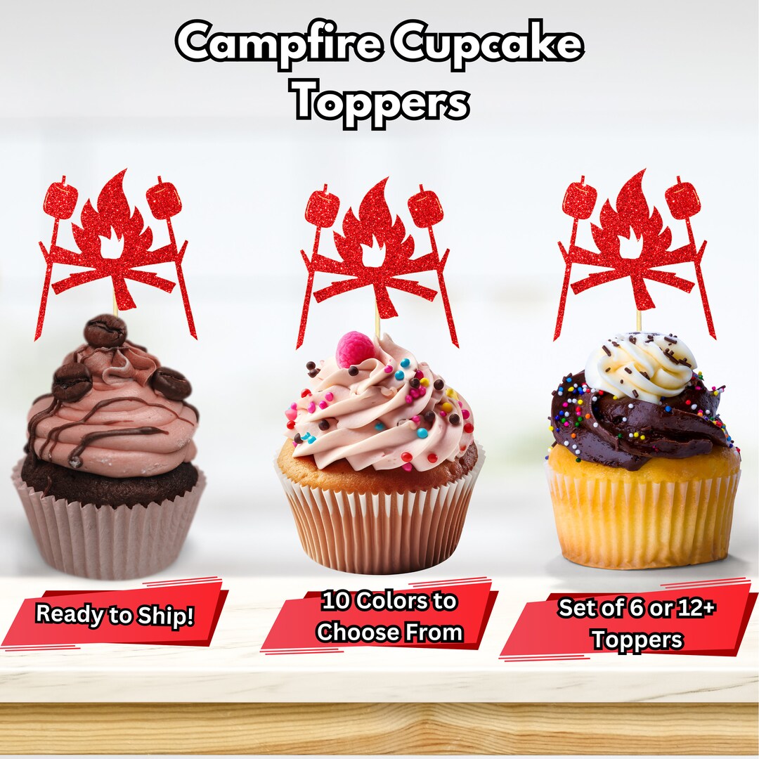 Campfire Cupcake Toppers, Campfire Food Picks, Buffalo Plaid Party ...