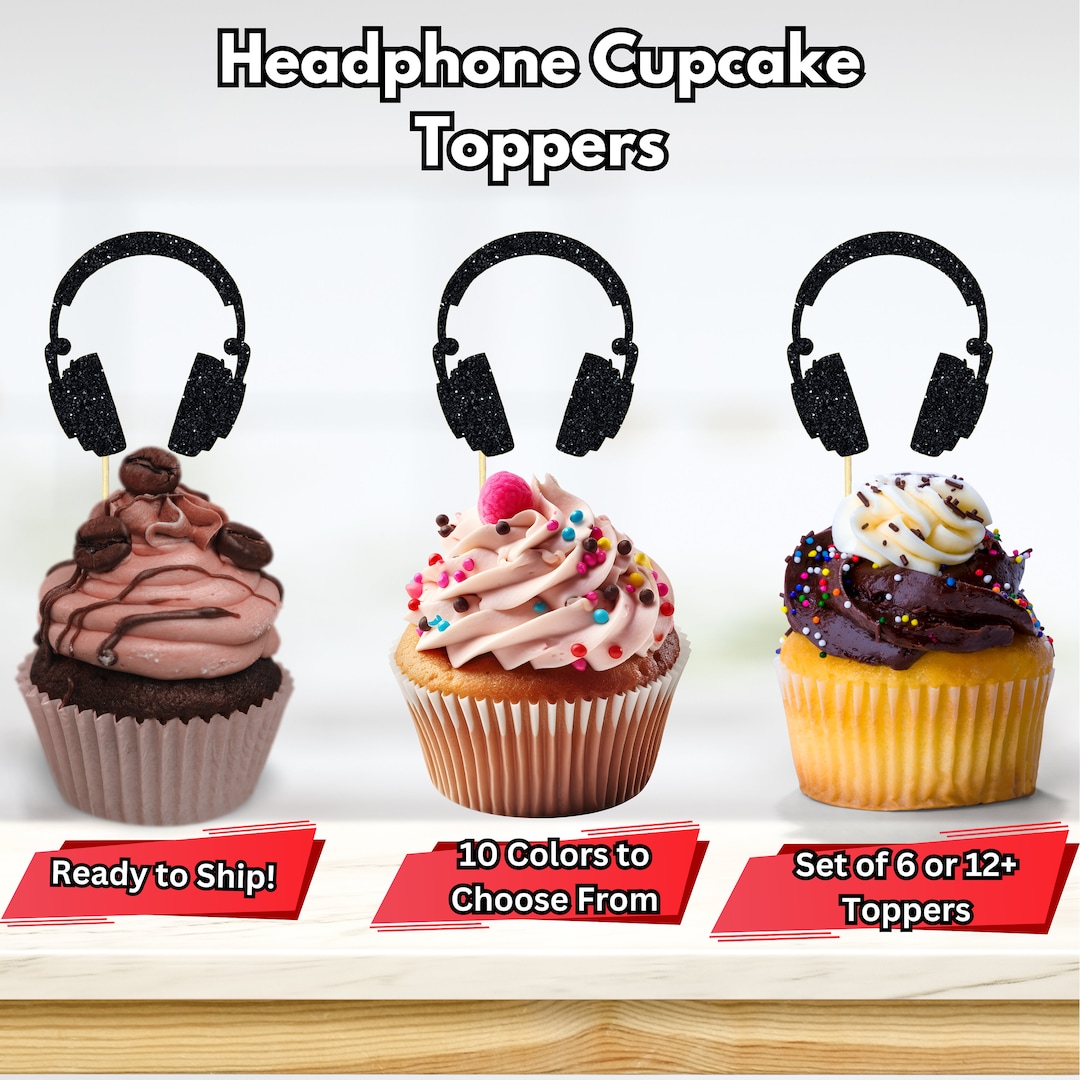 Headphone Cupcake Toppers, Gamer Birthday Party Decor, Music Party ...