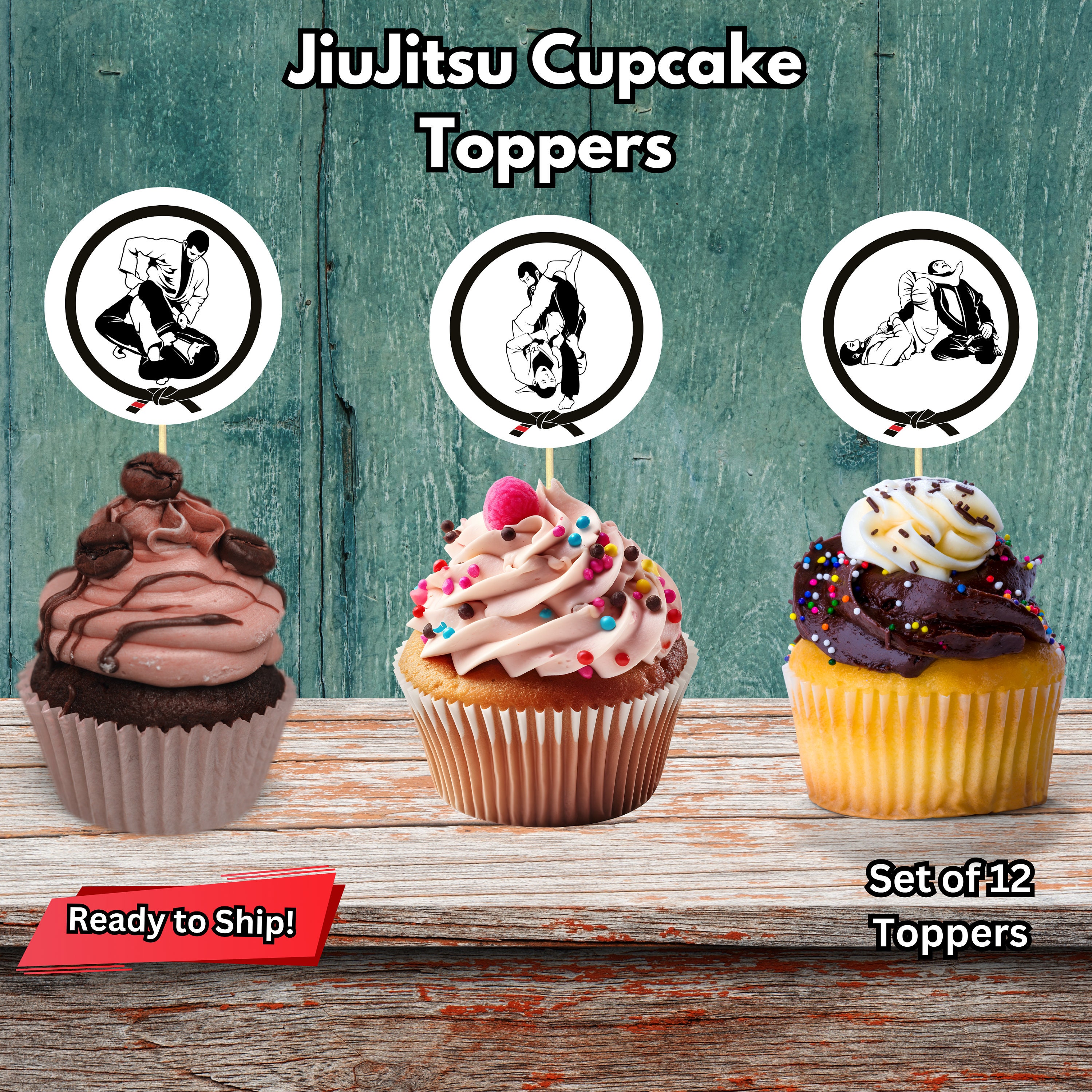 Jiu Jitsu Cupcake Toppers, MMA Party Decor, Martial Arts Party Decor ...