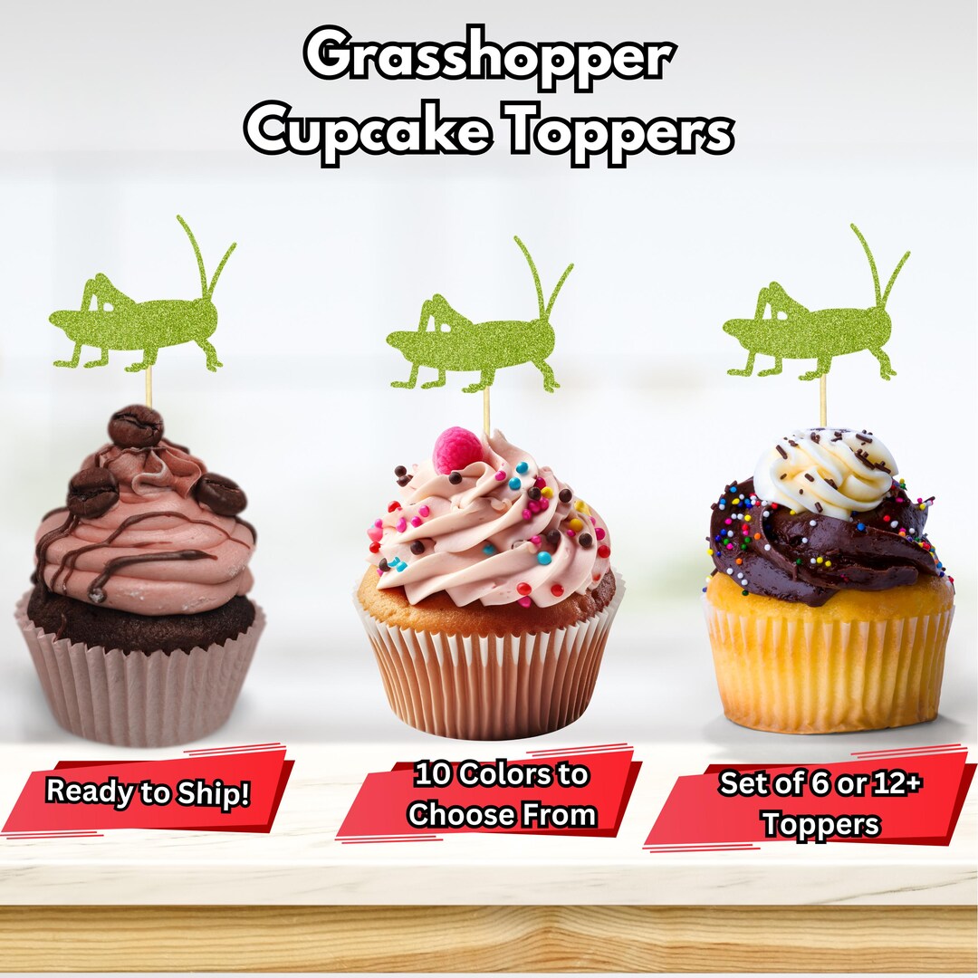 Grasshopper Cupcake Toppers, Garden Themed Party Decor, Insect Cupcake ...