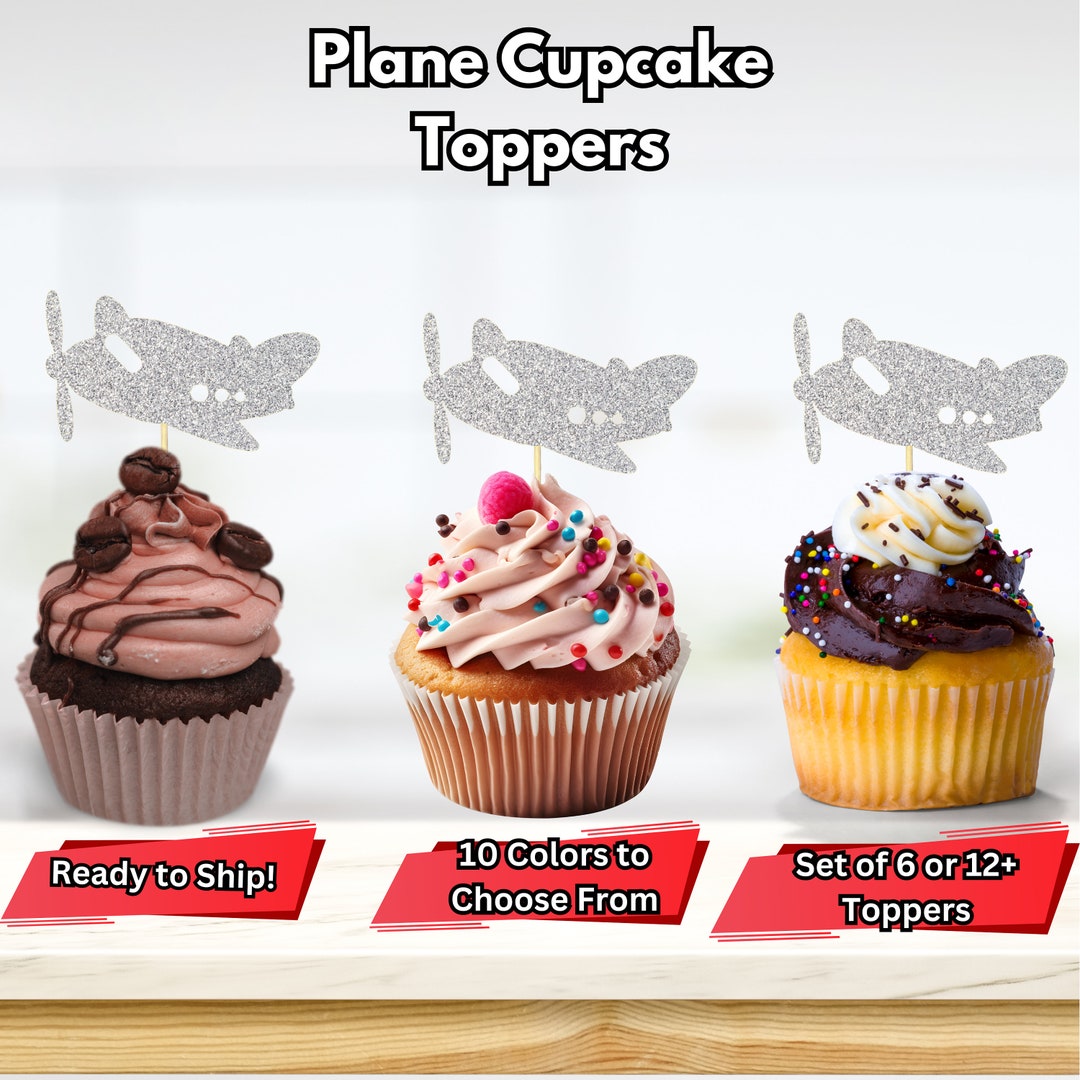 Plane Cupcake Toppers, Landing Soon Baby Shower, Pilot Party Cupcake ...