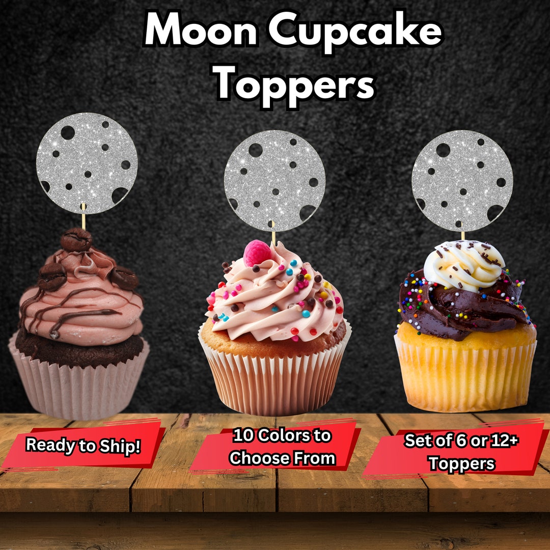 Moon Cupcake Toppers, Planet Food Picks, Outer Space Birthday Party ...