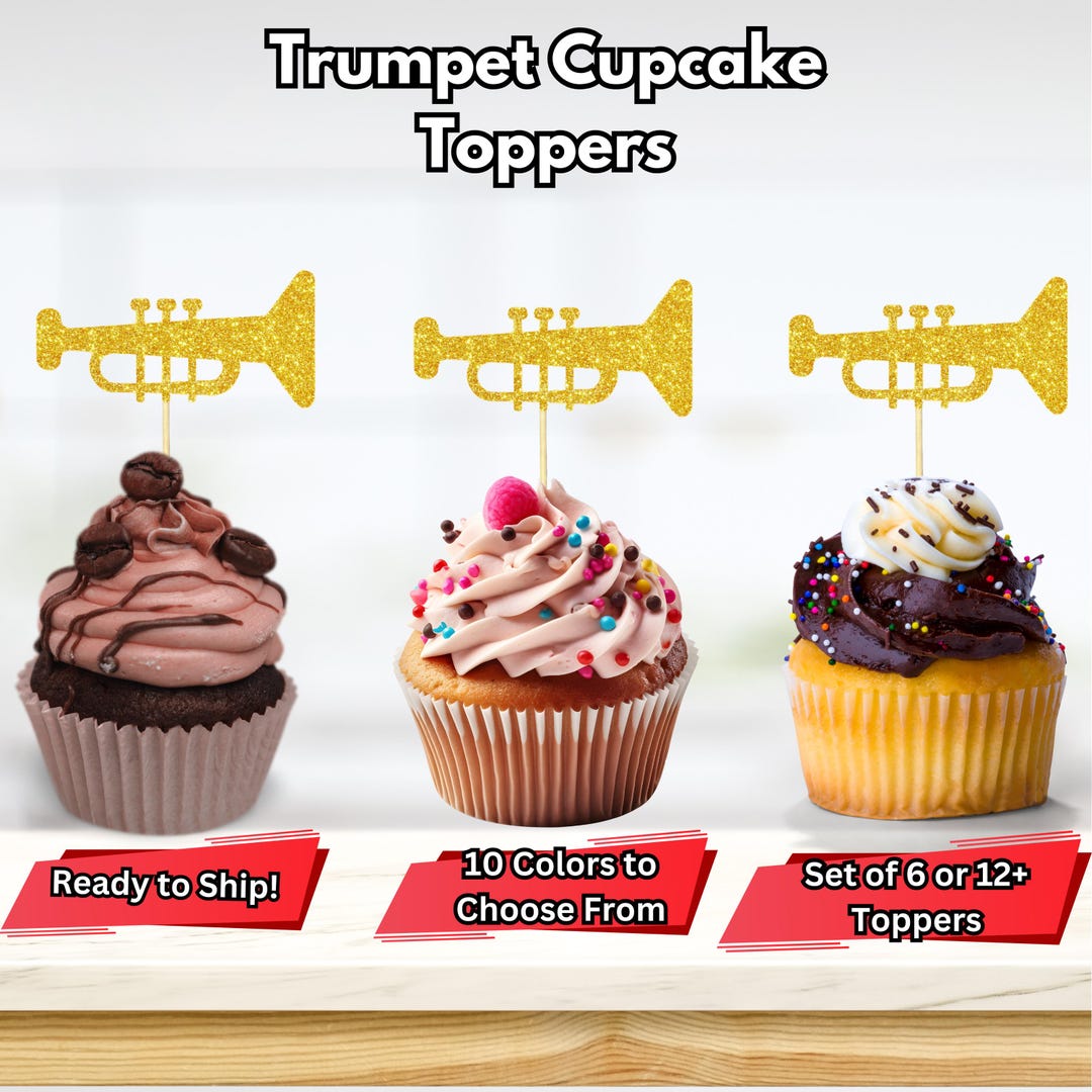 Trumpet Cupcake Toppers, Parade Themed Party Decor, Musical Instrument ...