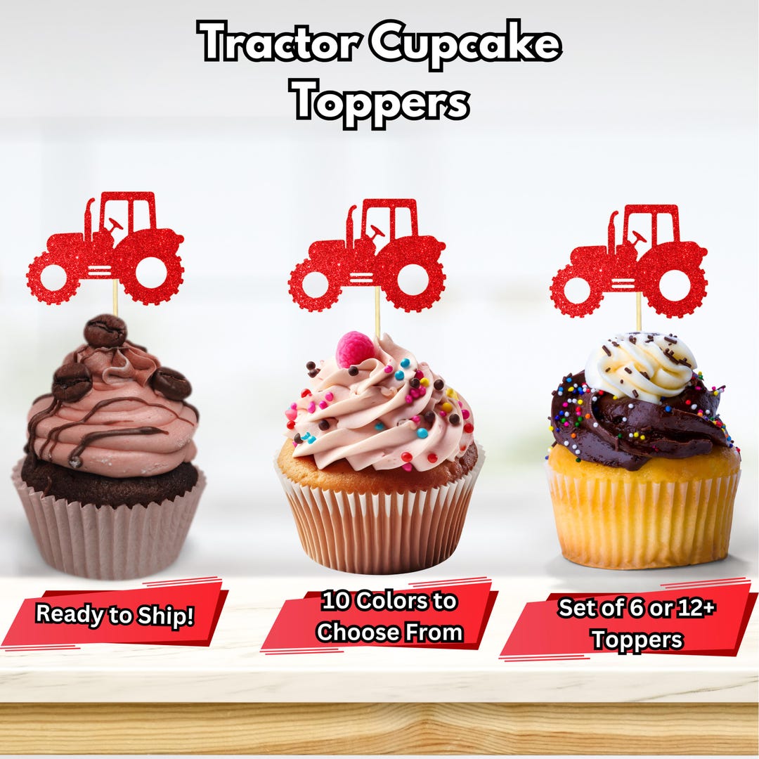 Tractor Cupcake Toppers, Farm Birthday Decor, Farm Theme Party Decor ...