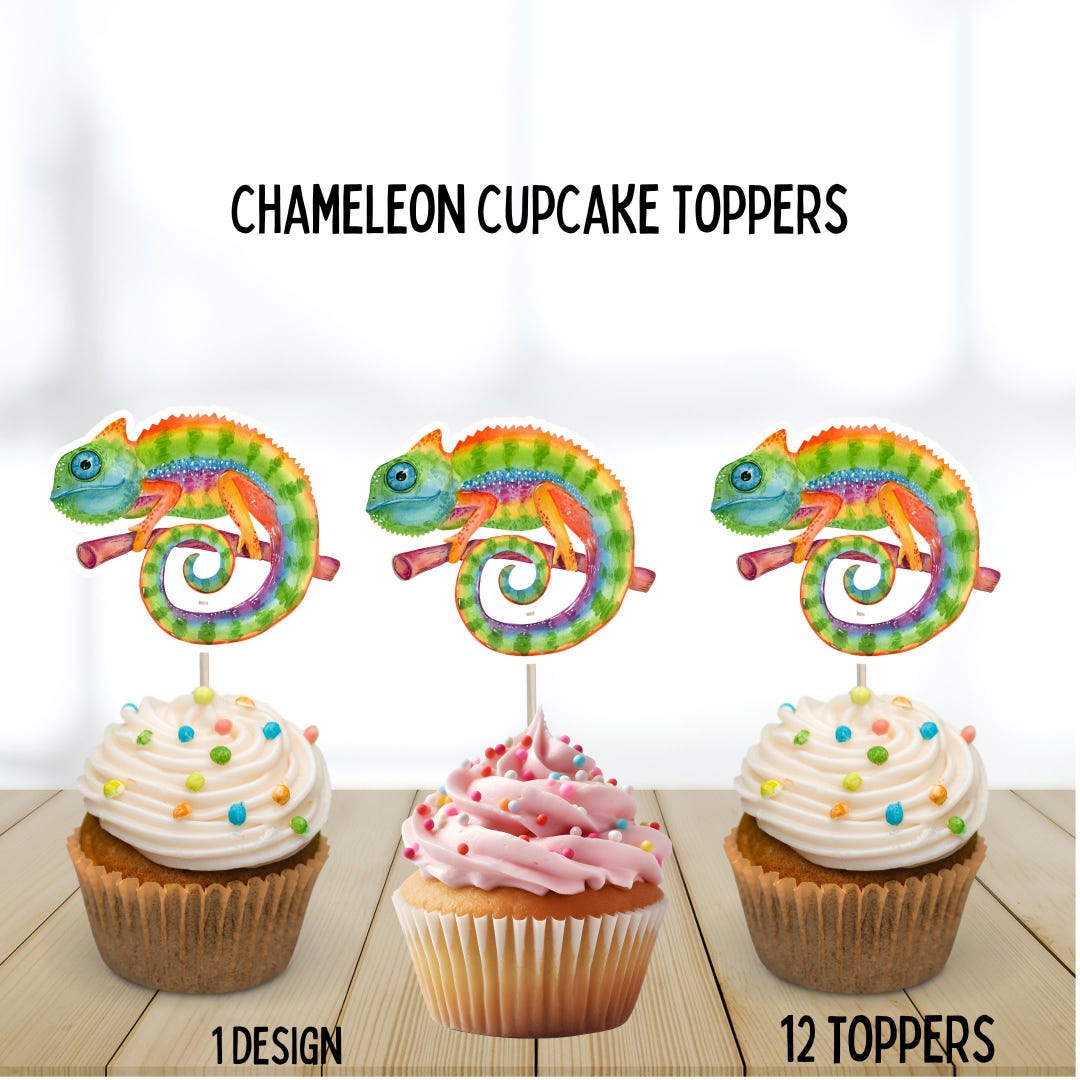 Chameleon Cupcake Toppers, Safari, Animal Theme Party, Chameleon Party ...