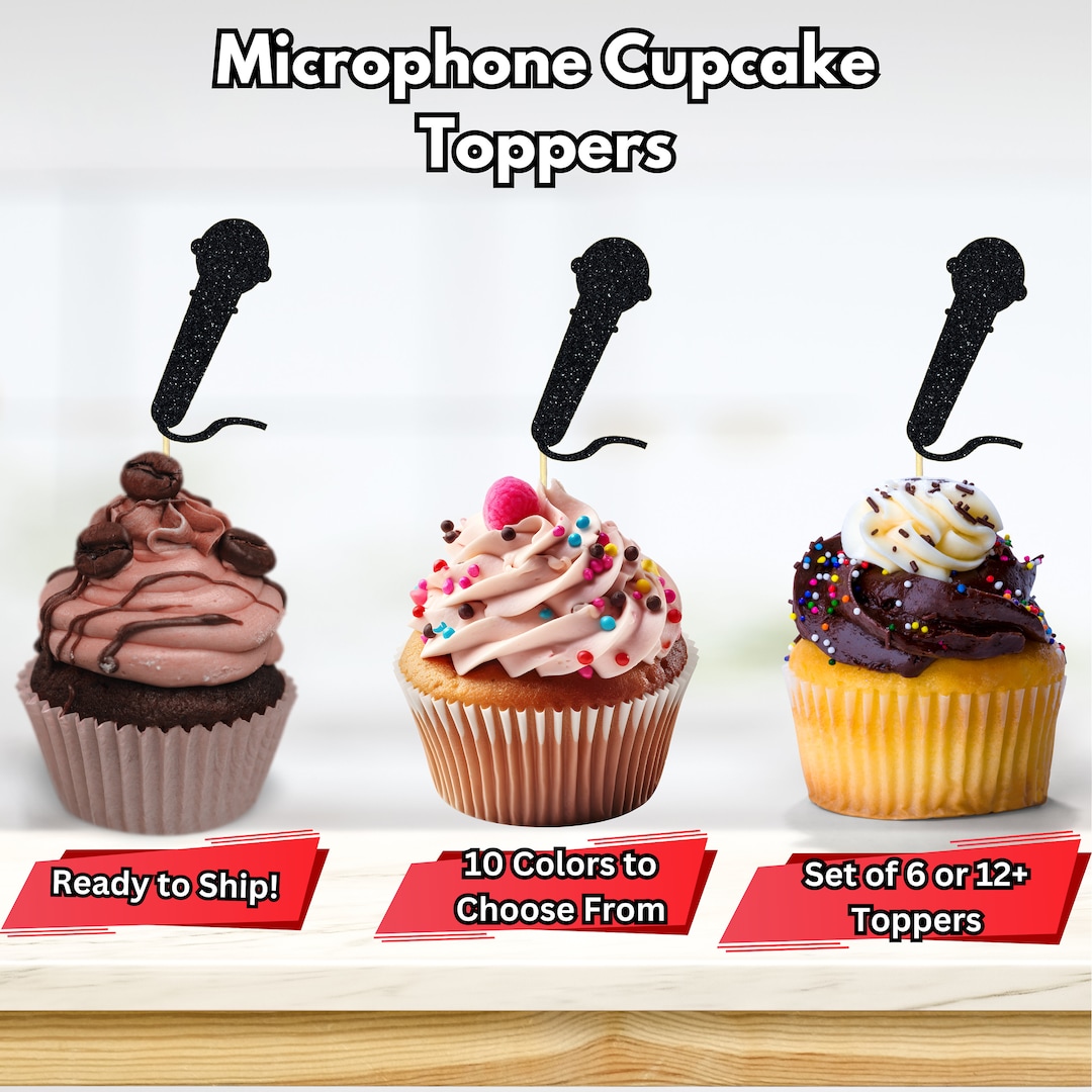 Microphone Cupcake Toppers, Concert Mic Food Picks, Music Cupcake ...