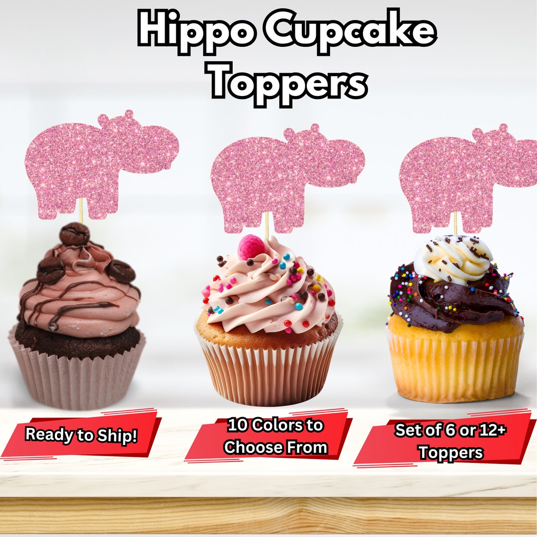 Hippo Cupcake Toppers, Hippo Food Picks, Hippo Party Decor, Zoo Party ...
