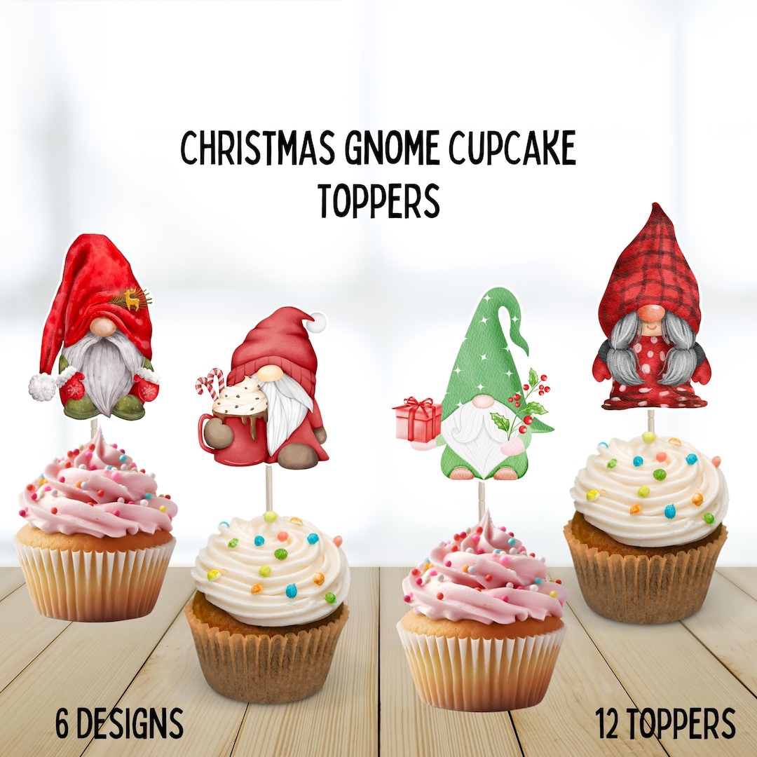 Christmas Gnome Cupcake Toppers, Gnomes Party Theme, Christmas Party ...