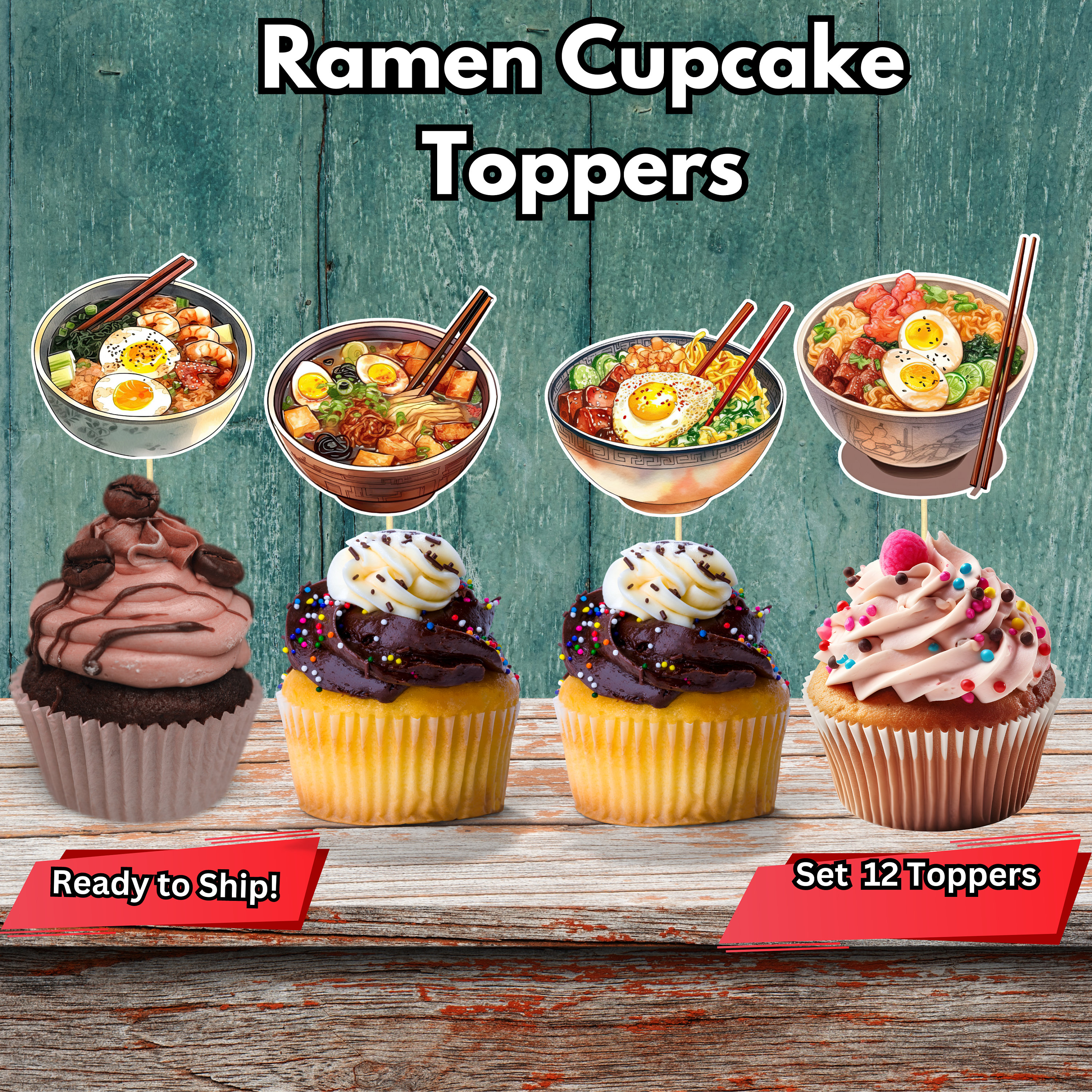 Ramen Cupcake Toppers, Ramen Birthday Decor, Ramen Theme Party, Noodles ...