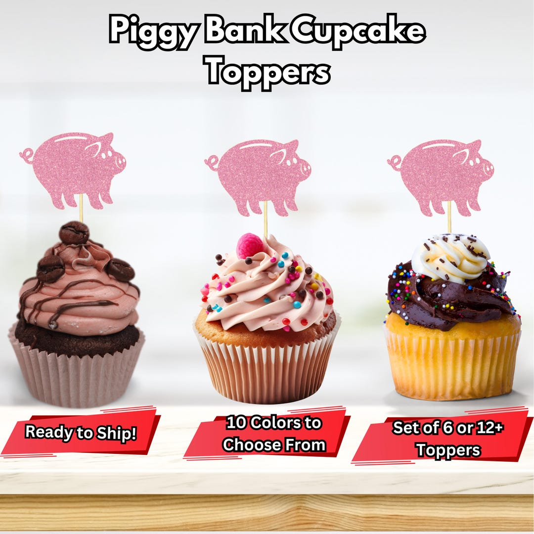 Piggy Bank Cupcake Toppers, Stock Market Investor Party Decor, Investor ...