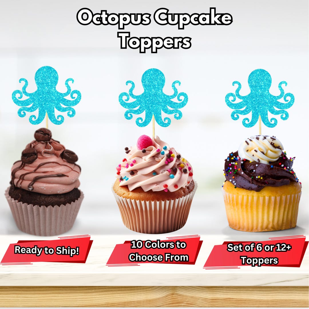Octopus Cupcake Topper, Mermaid Baby Shower Party Decor, Under the Sea ...