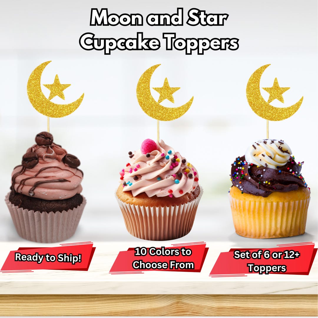 Moon and Star Cupcake Toppers, Twinkle Little Star Shower, Star ...