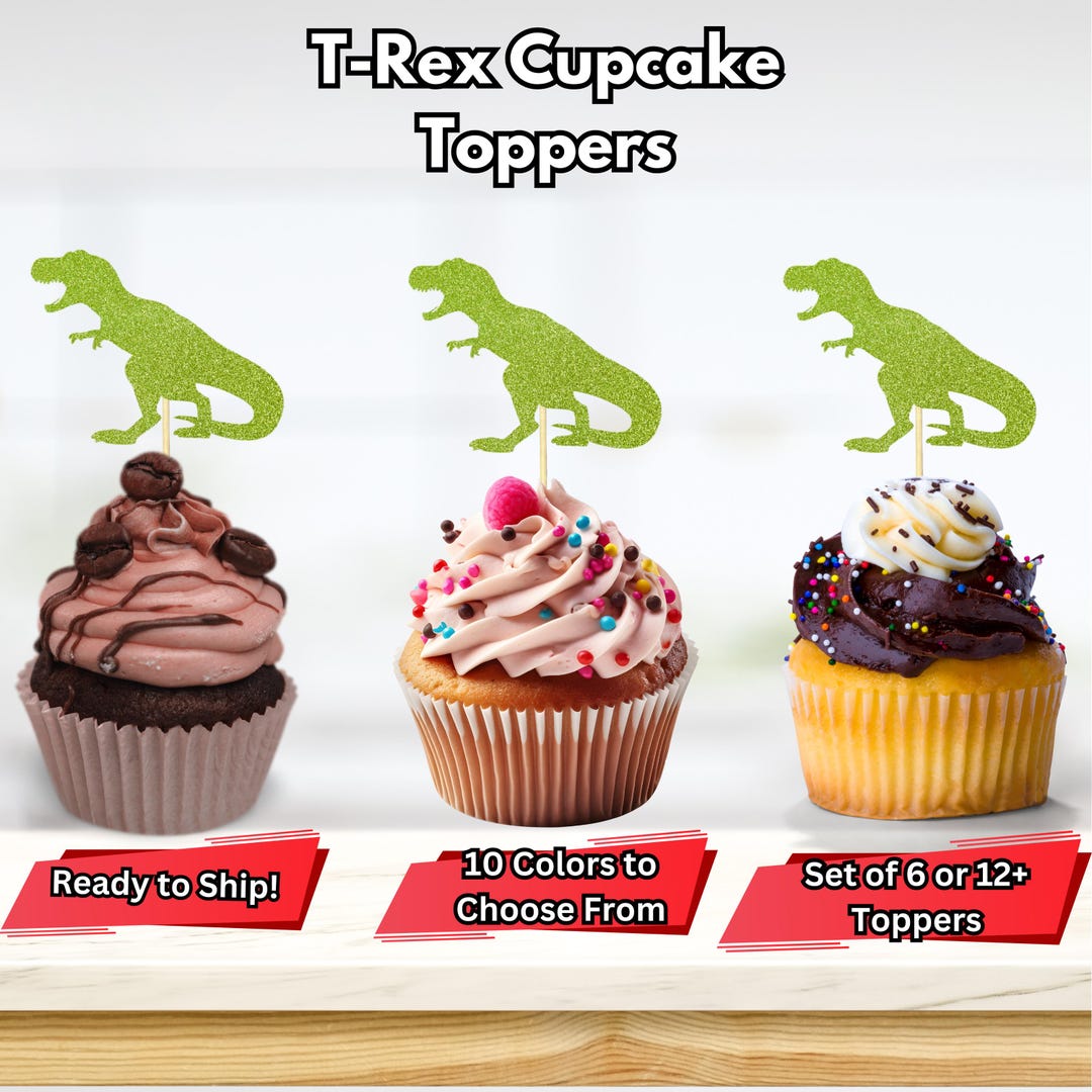 T-rex Cupcake Toppers, T Rex Themed Birthday, Two Rex Party, Three Rex ...