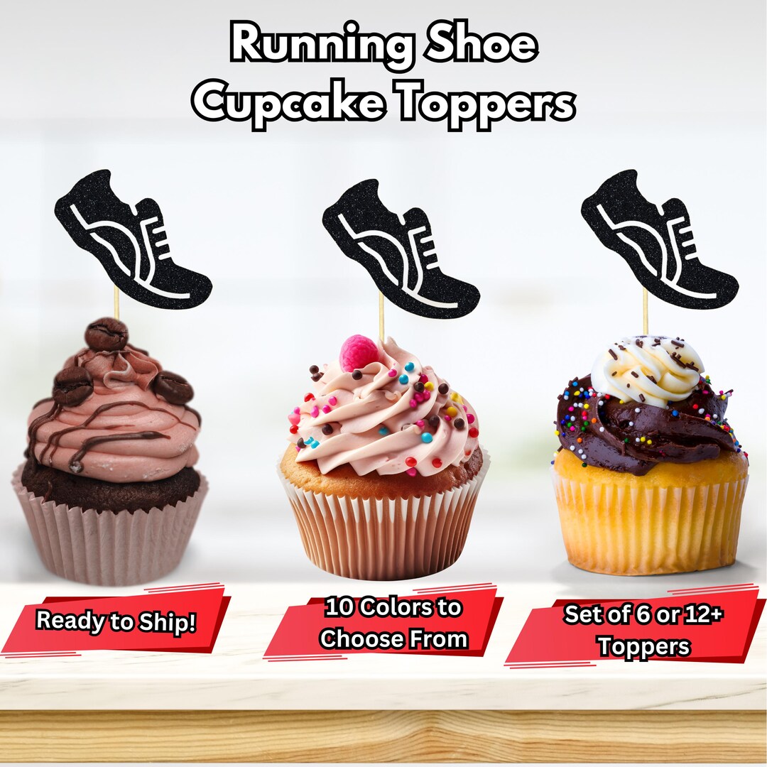 Running Shoe Cupcake Toppers, Marathon Theme Cupcake Topper, Jogging ...