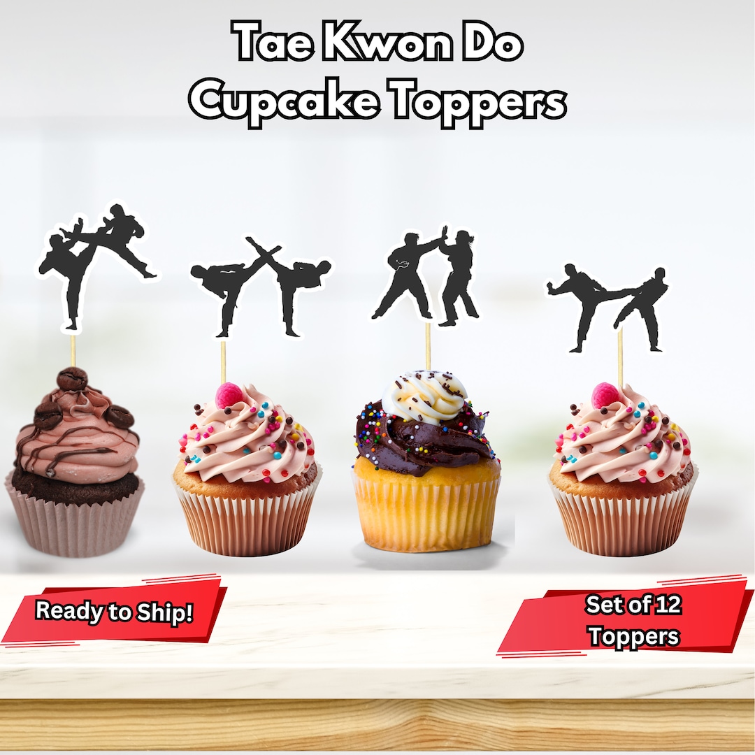 Tae Kwon Do Cupcake Toppers, Martial Arts Cupcake Picks, Black Belt ...