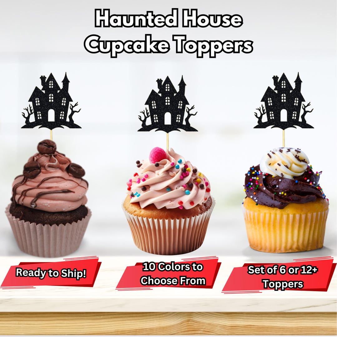 Haunted House Cupcake Toppers, Spooky House Cupcake Picks, Ghost House ...
