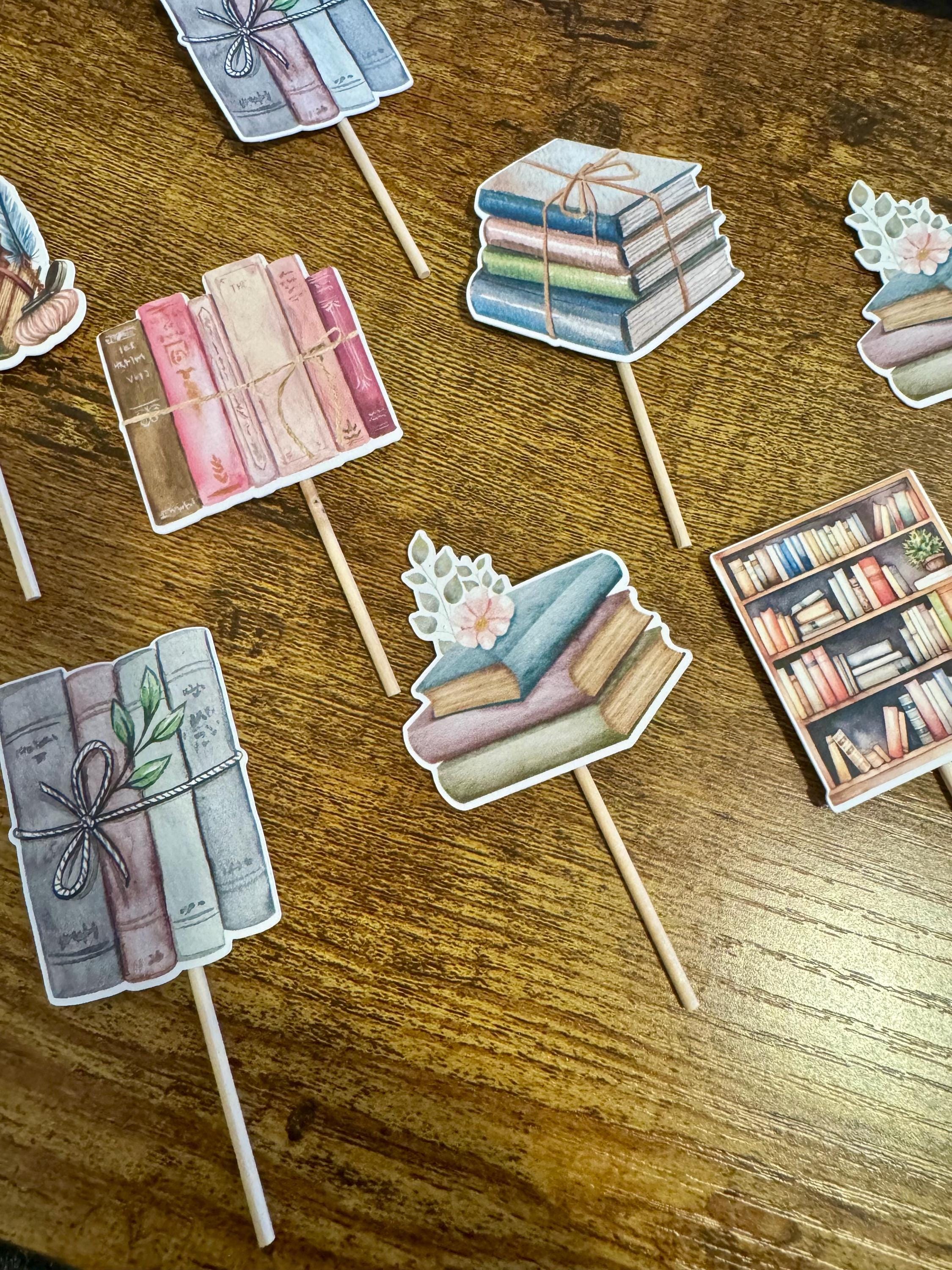 Book Lovers Cupcake Toppers, Watercolor, 12 Count, Library Theme ...