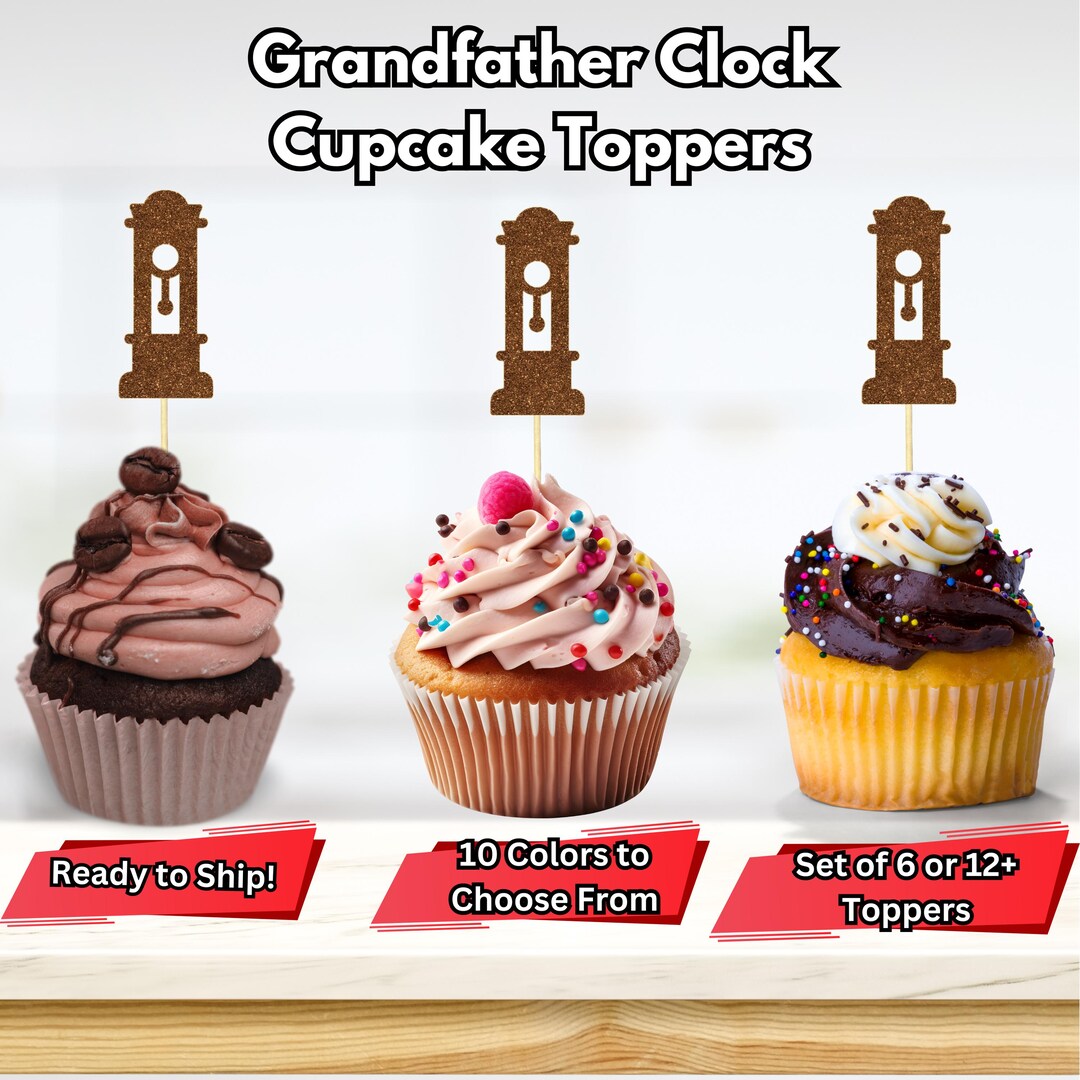 Grandfather Clock Cupcake Toppers, Antique Birthday Party Decor ...