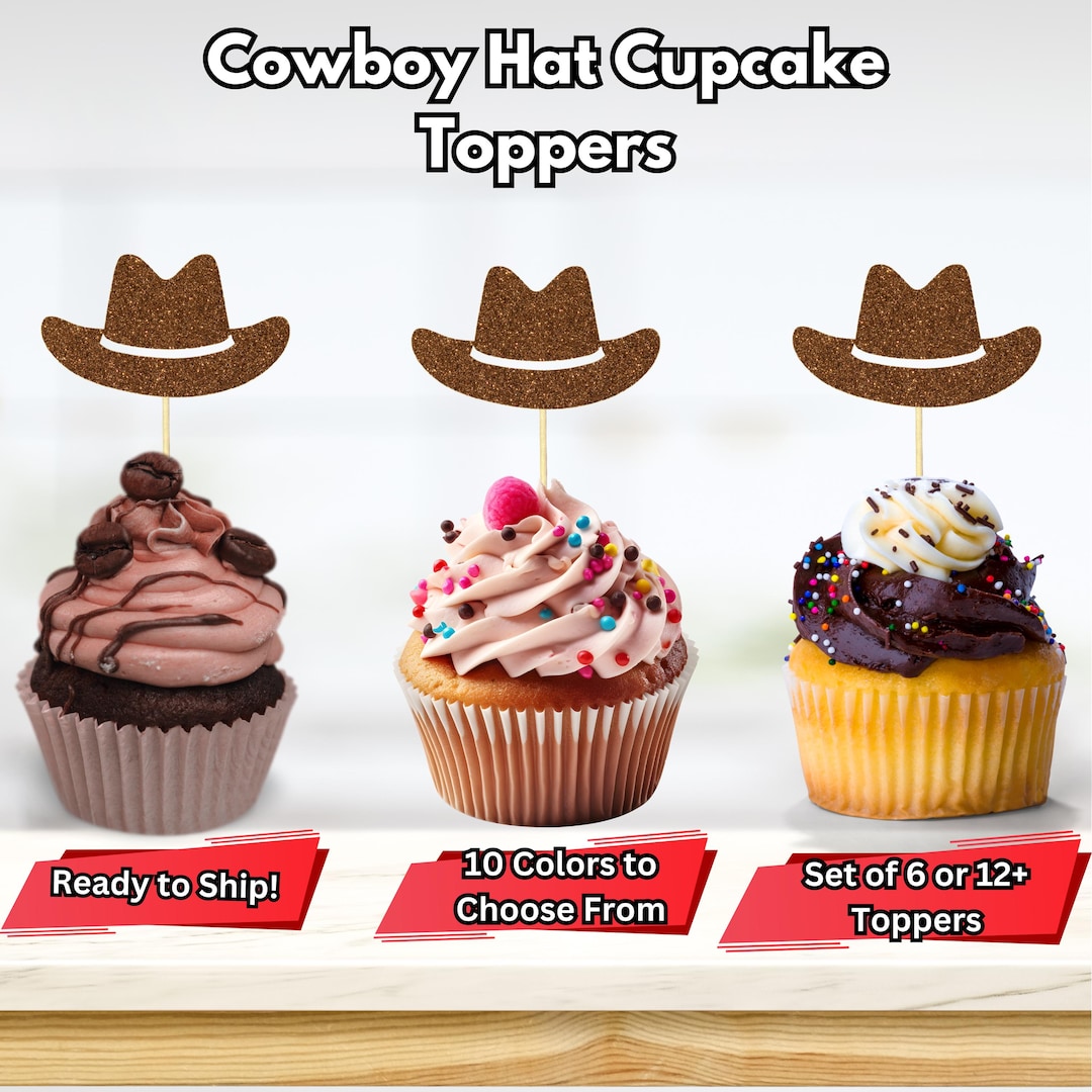 Cowboy Hat Cupcake Toppers, Western Birthday Party, Rodeo Party Decor ...