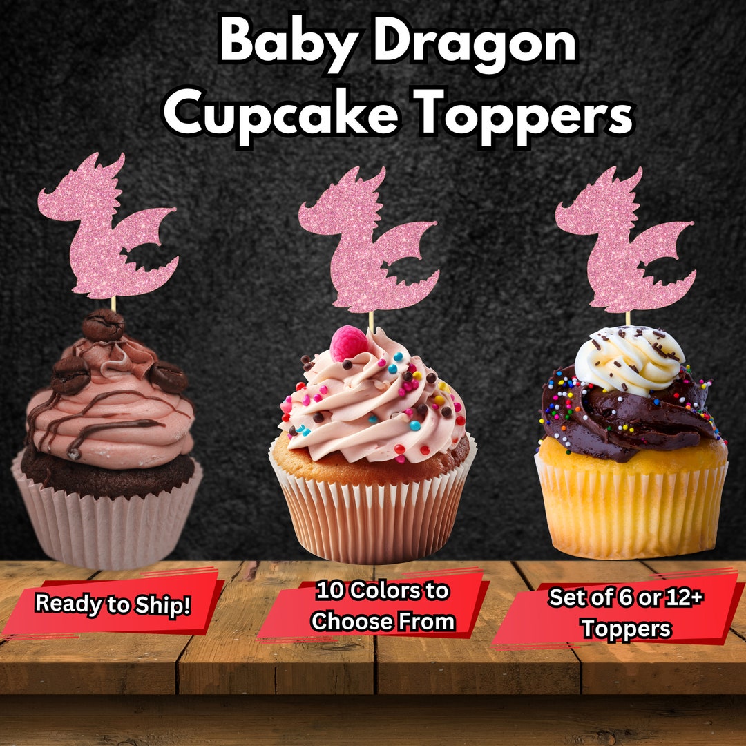 Baby Dragon Cupcake Toppers, Dragon Decor for Kids Birthday Party, Baby ...