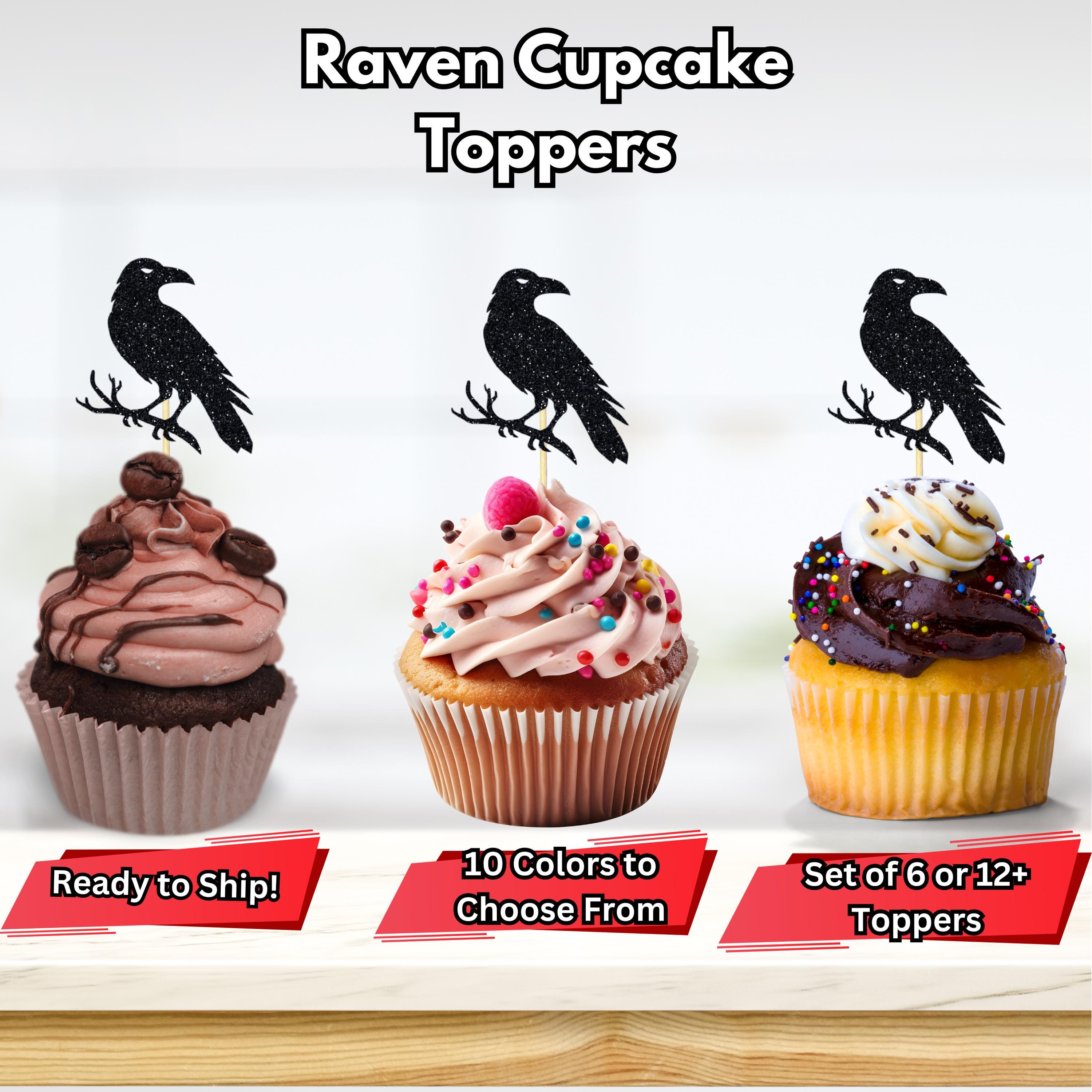 Raven Cupcake Toppers, Black Raven Cupcake Decor, Bird Party ...