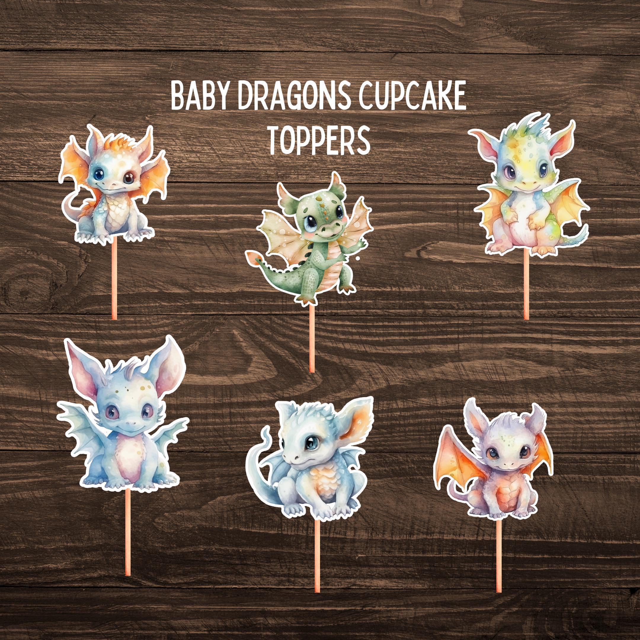 Baby Dragon Cupcake Toppers, Watercolor Pastels, 12 Count, Dragon Theme ...