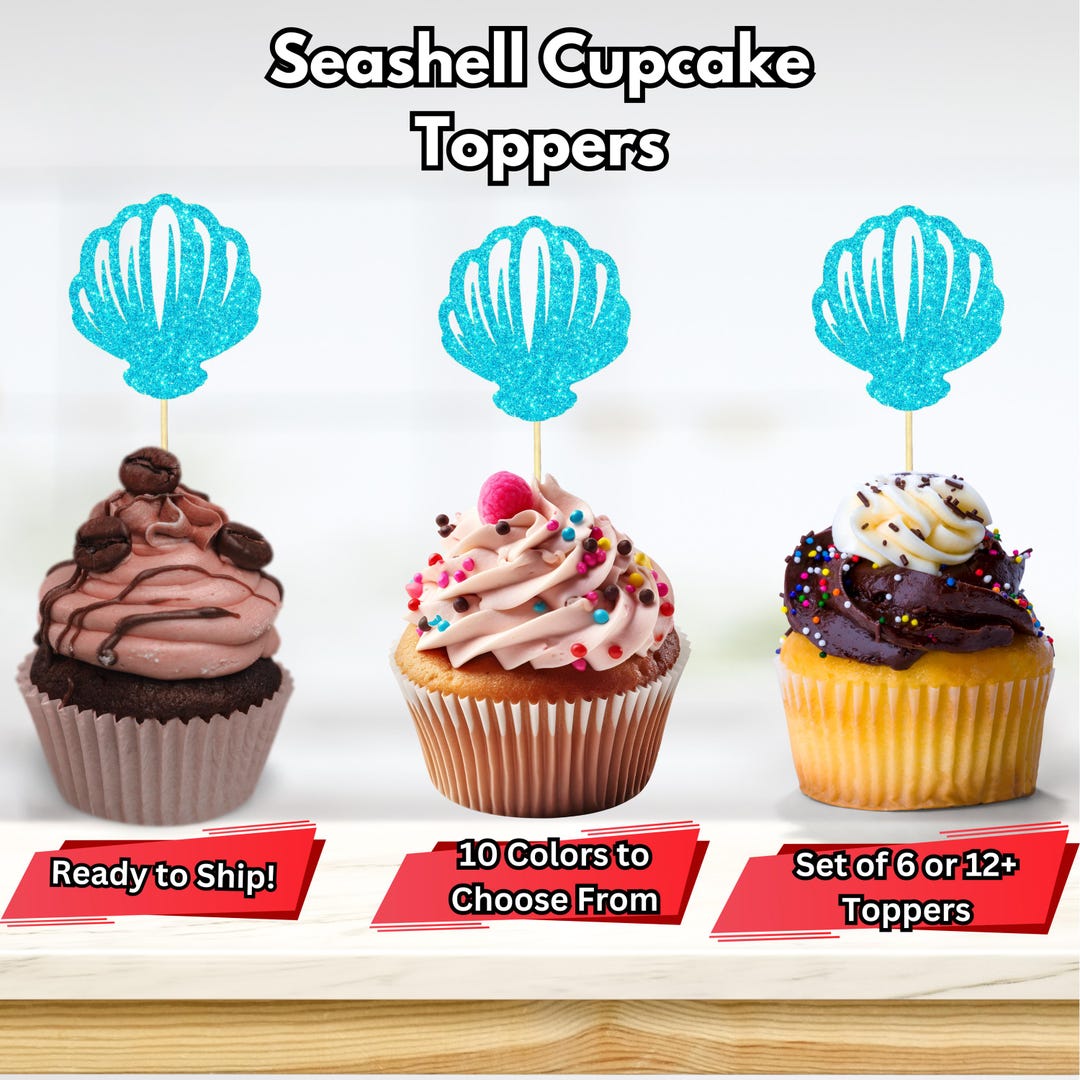 Seashell Cupcake Toppers, Under the Sea Birthday Party Decor, Mermaid ...