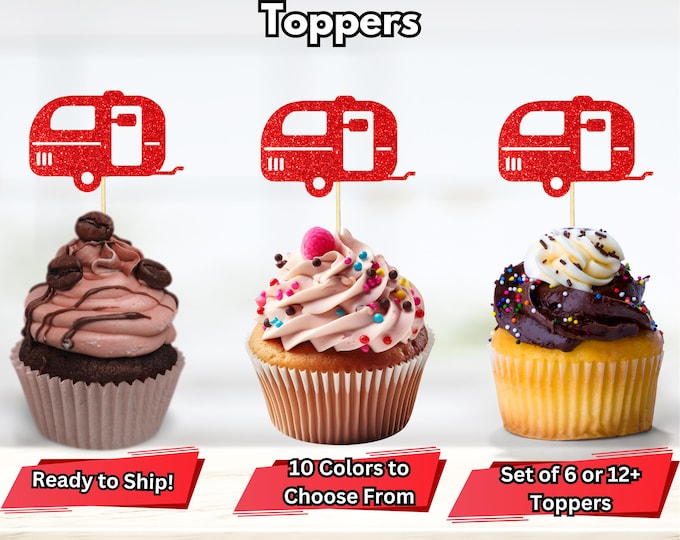 Camper Cupcake Toppers, RV Trailer Food Picks, Camping Cupcake Toppers ...
