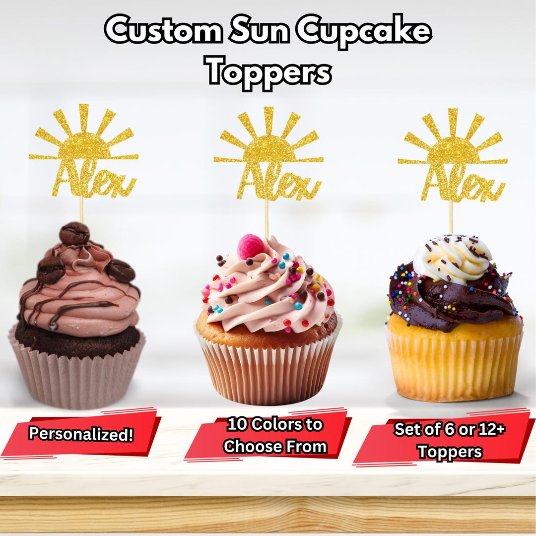 Custom Text Sun Cupcake Toppers, Sunshine Baby Shower Party Decor, You ...
