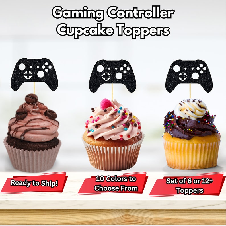 Gaming Controller Cupcake Toppers, Level up Birthday Toppers, Gaming ...