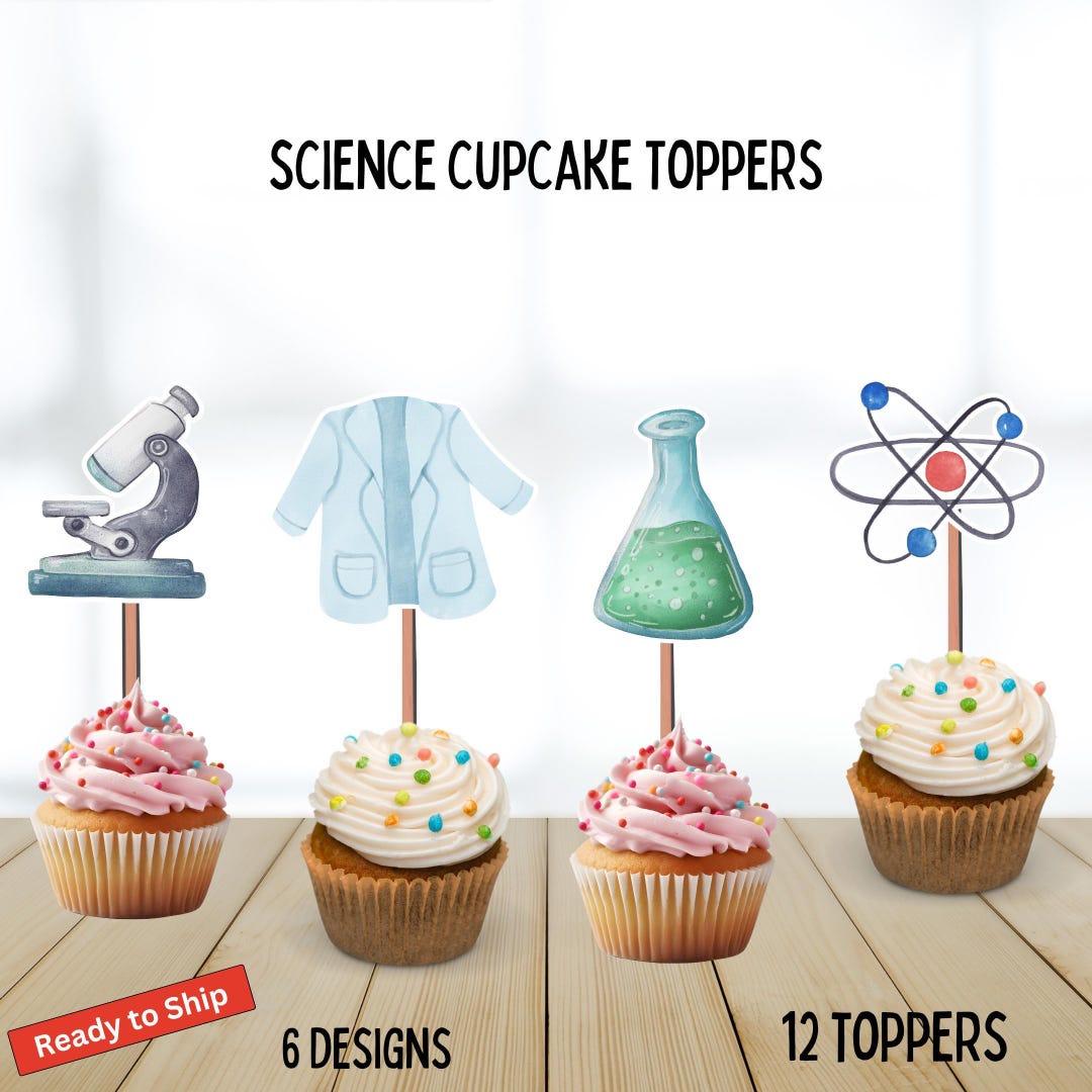 Science Cupcake Toppers, Watercolor, 12 Count, Scientist Theme ...