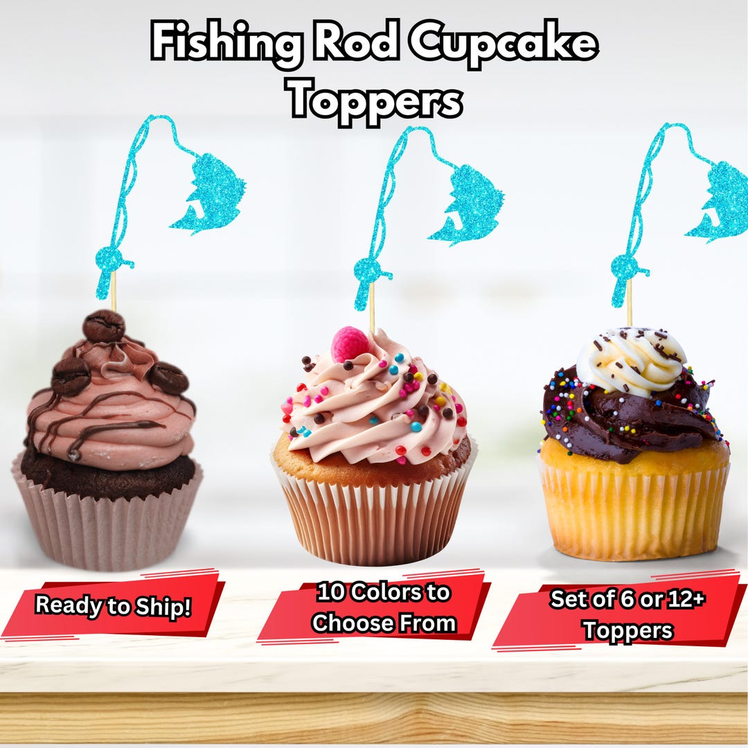 Fishing Rod Cupcake Toppers, Bass Fishing Cupcake Toppers, Nautical ...