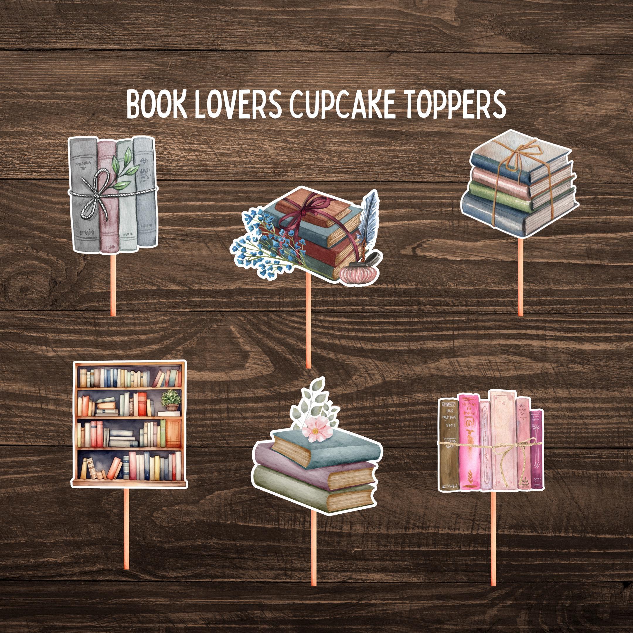 Book Lovers Cupcake Toppers, Watercolor, 12 Count, Library Theme ...