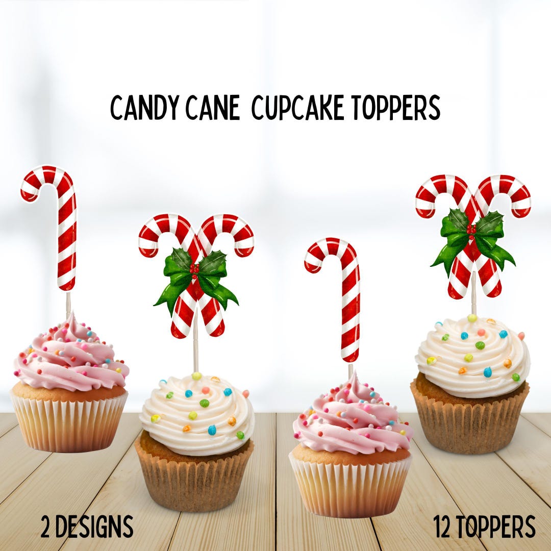 Candy Cane Cupcake Toppers, Christmas Toppers, Candy Cane Theme Party ...