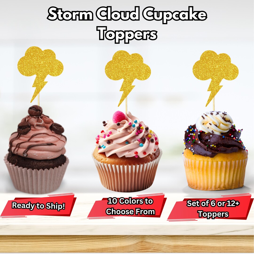 Storm Cloud Cupcake Toppers, Thunderstorm Party Decor, Weather Cupcake ...