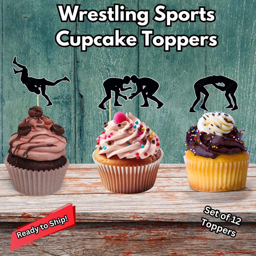 Wrestling Sports Cupcake Toppers, Wrestling Decor, Grappling Cupcake ...