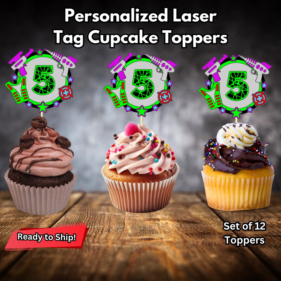 Personalized Laser Tag Cupcake Toppers, Laser Tag Party Decor, Laser ...
