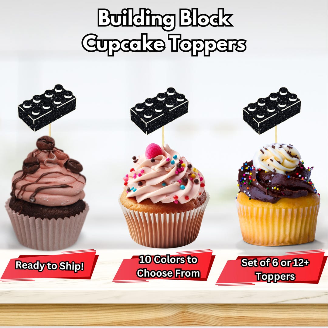 Building Block Cupcake Toppers, Building Blocks Toy Party Decor, Color ...