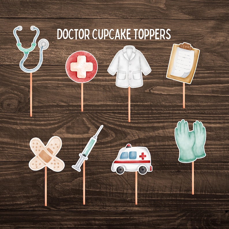 Doctor Cupcake Toppers, Watercolor, MD Toppers, Hospital Theme ...