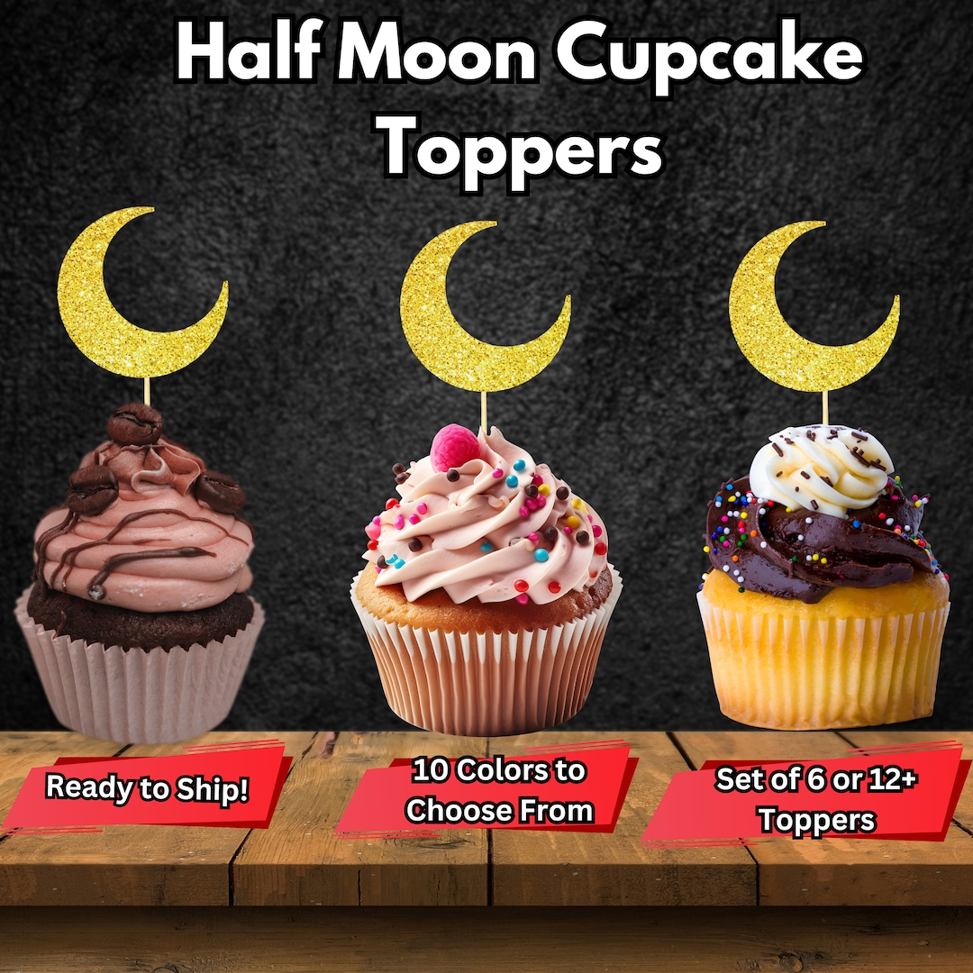 Half Moon Cupcake Toppers, Planet Food Picks, Outer Space Party Decor ...