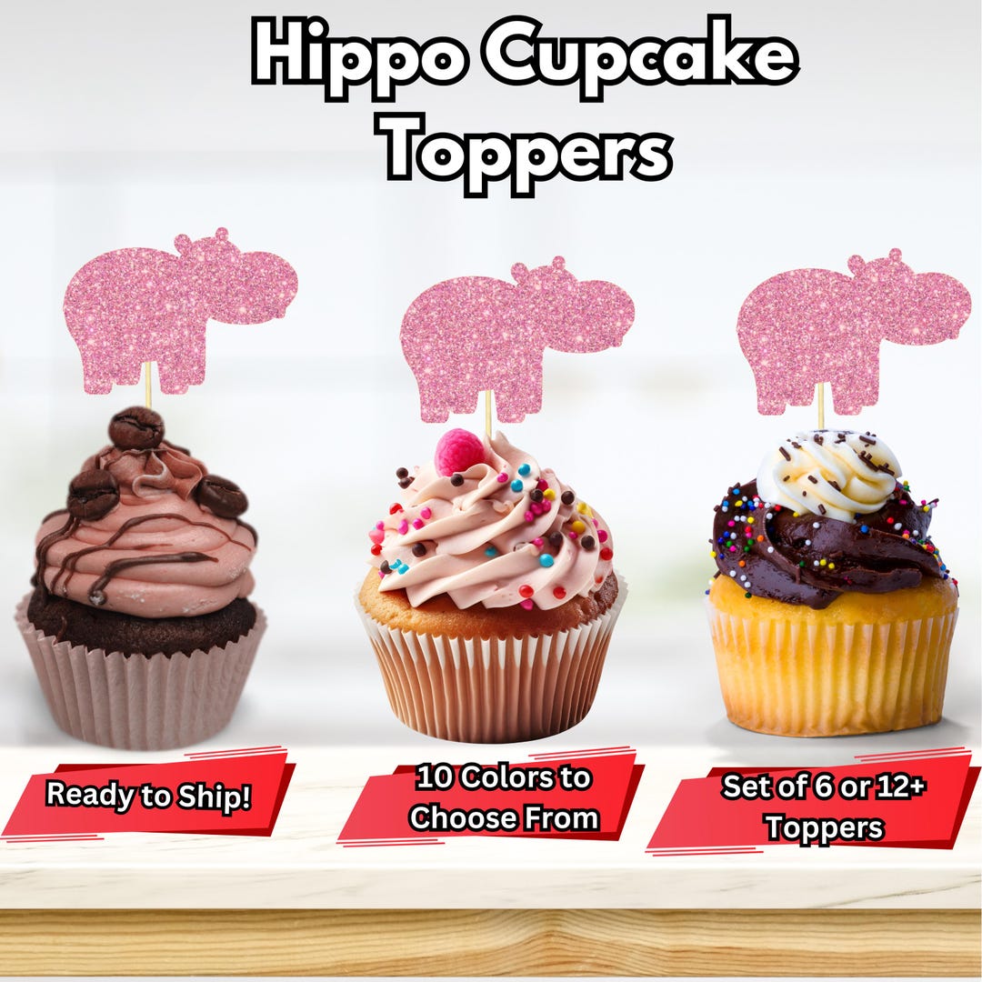 Hippo Cupcake Toppers, Hippo Food Picks, Hippo Party Decor, Zoo Party ...
