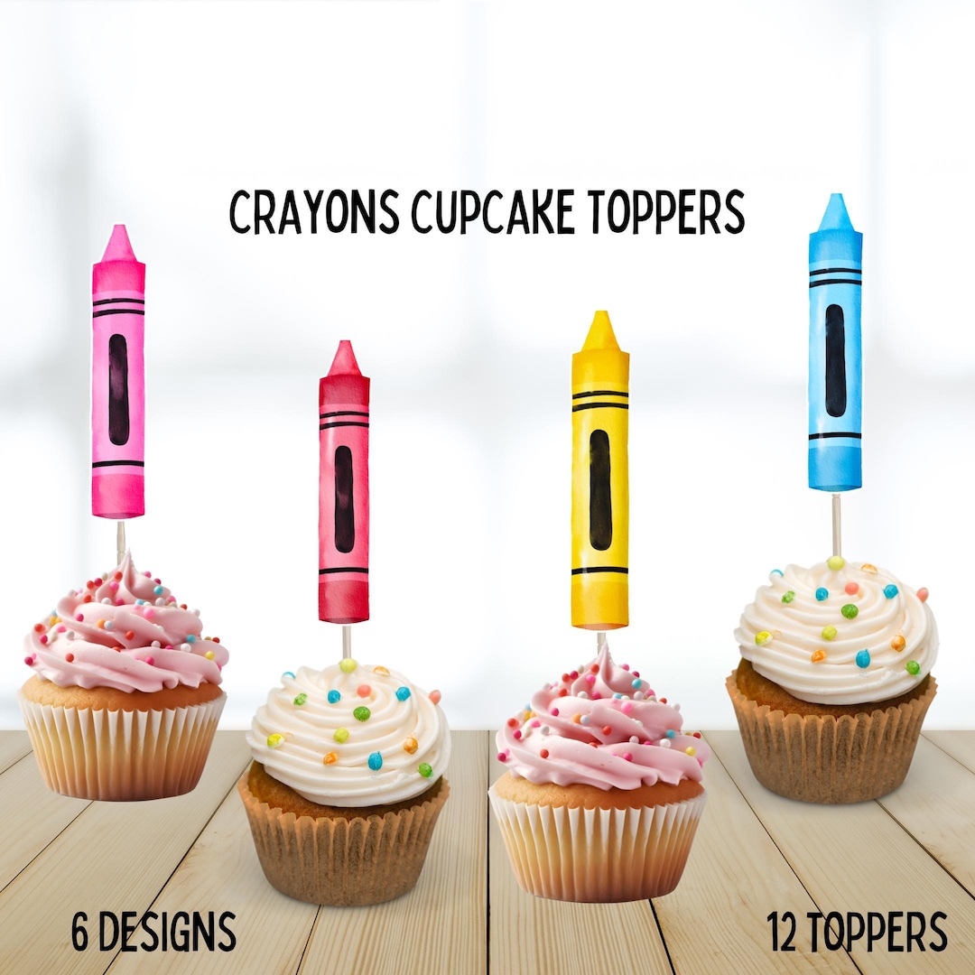 Crayons Cupcake Toppers, Colorful Colors Theme Party, Crayons Birthday ...