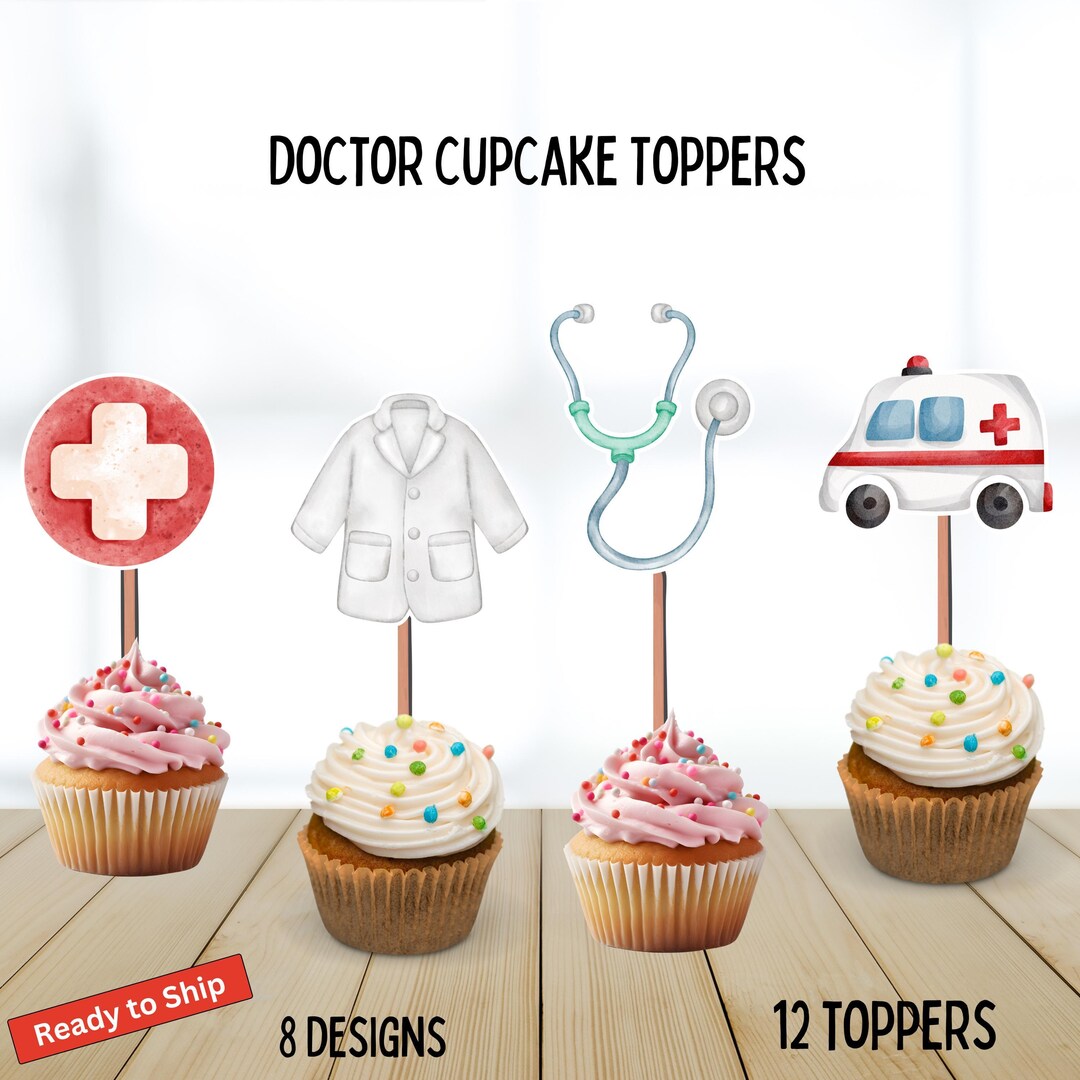 Doctor Cupcake Toppers, Watercolor, MD Toppers, Hospital Theme ...