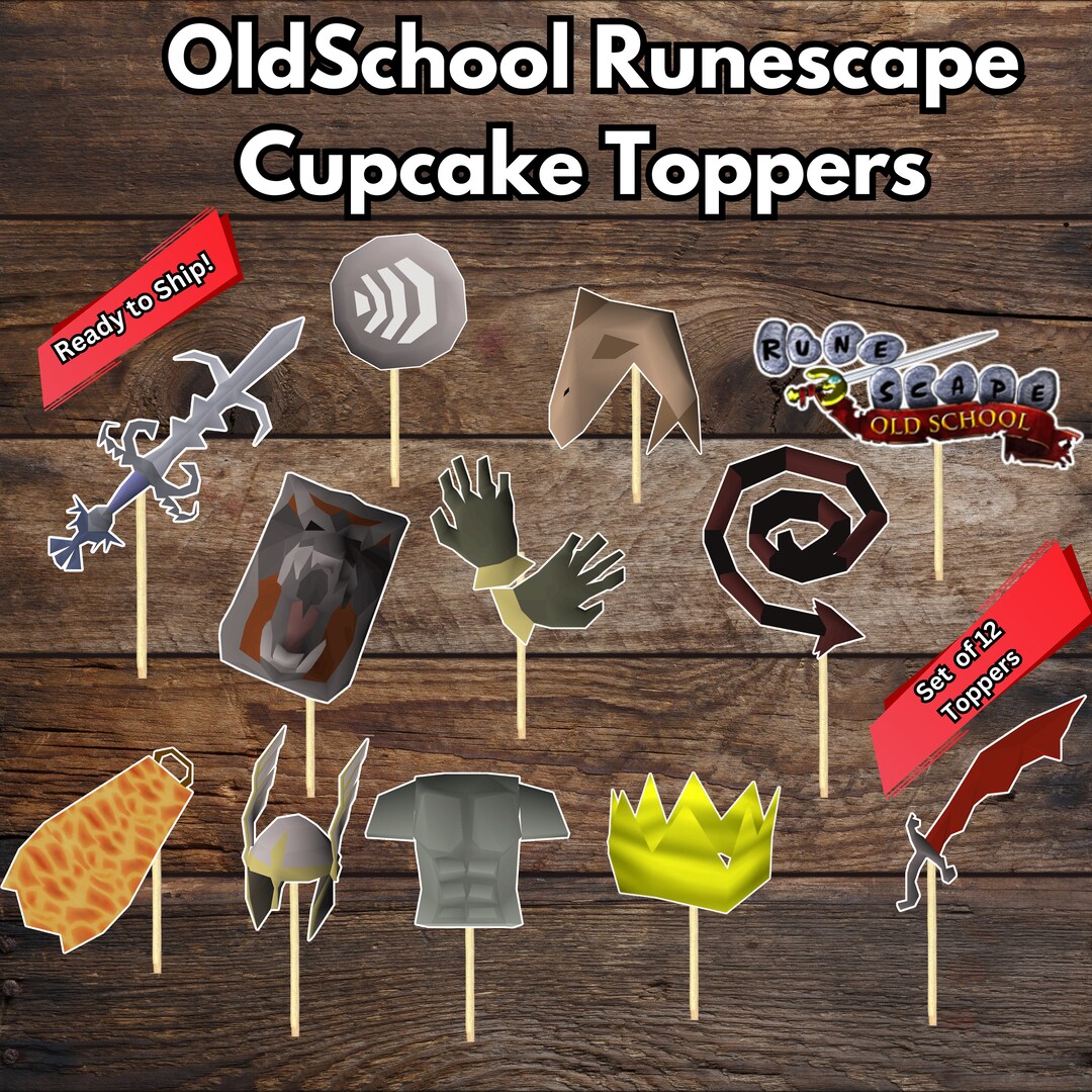 Old School Runescape Cupcake Toppers, OSRS Party Decor, Party Hat, D ...