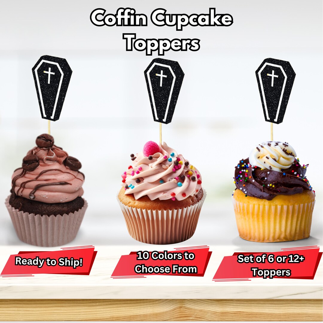 Coffin Cupcake Toppers, Vampire Cupcake Toppers, Halloween Party Decor ...