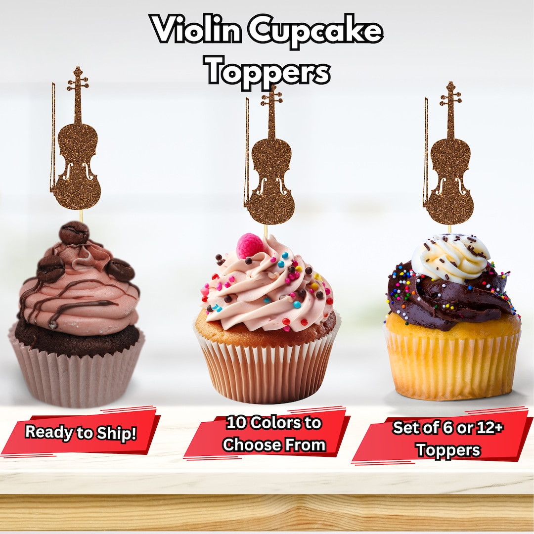 Violin Cupcake Toppers, Musical String Instrument Food Picks, Orchestra ...